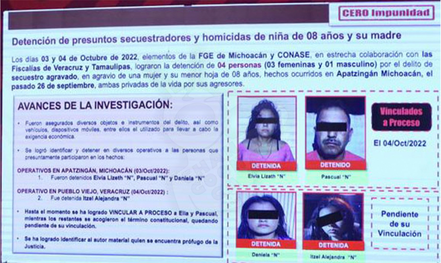 #Apatzingán Vinculan A Proceso A 3 Mujeres Y Un Sujeto Por Secuestro Y Asesinato De Madre E Hija ...