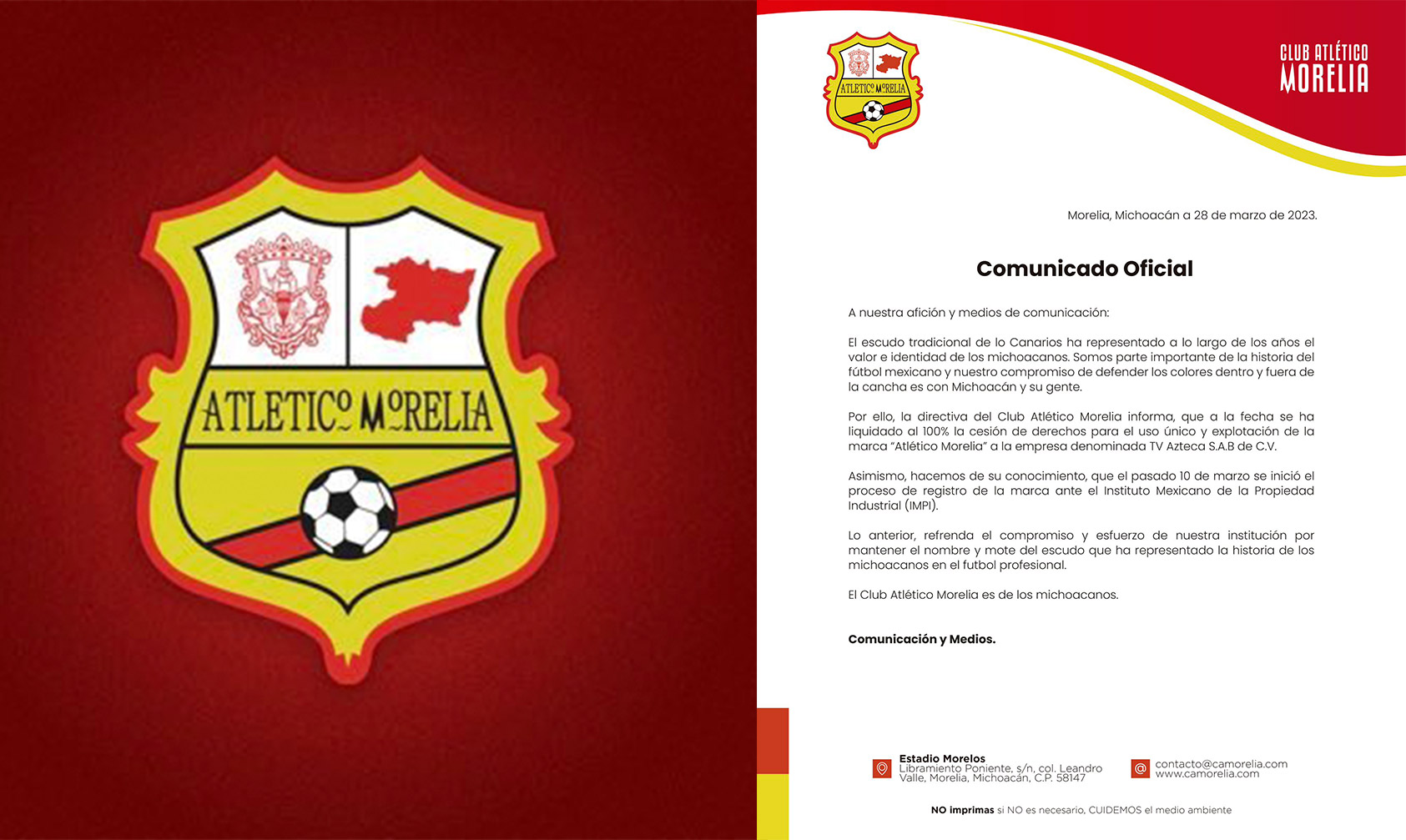 Atlético Morelia Informa Que TV Azteca YA Le Vendió El Escudo Por Fin ...